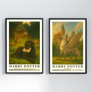 Harry Potter World Ghibli Studio Poster Set | Hedwig, Crookshanks, Fang ...