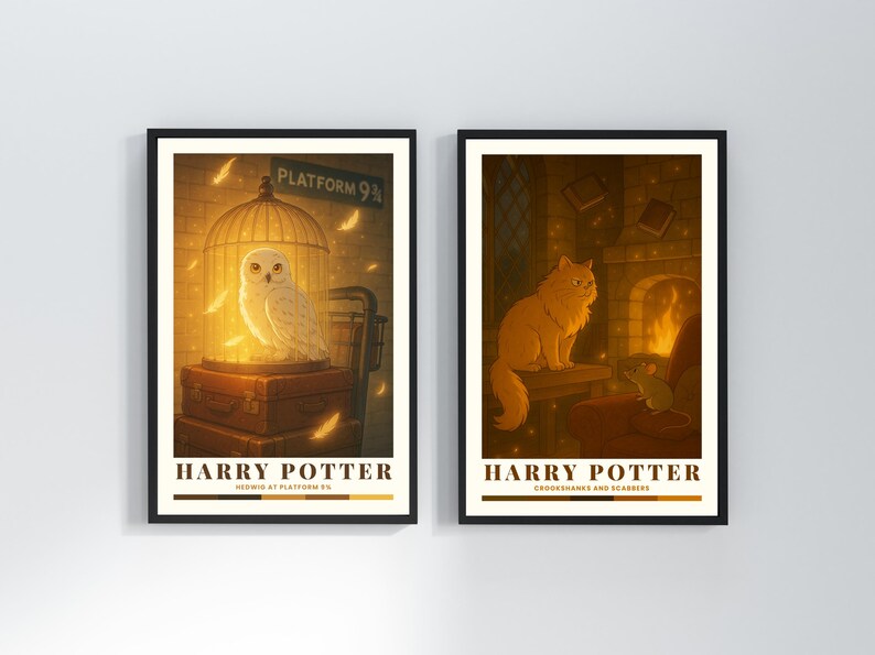 Harry Potter World Ghibli Studio Poster Set | Hedwig, Crookshanks, Fang ...