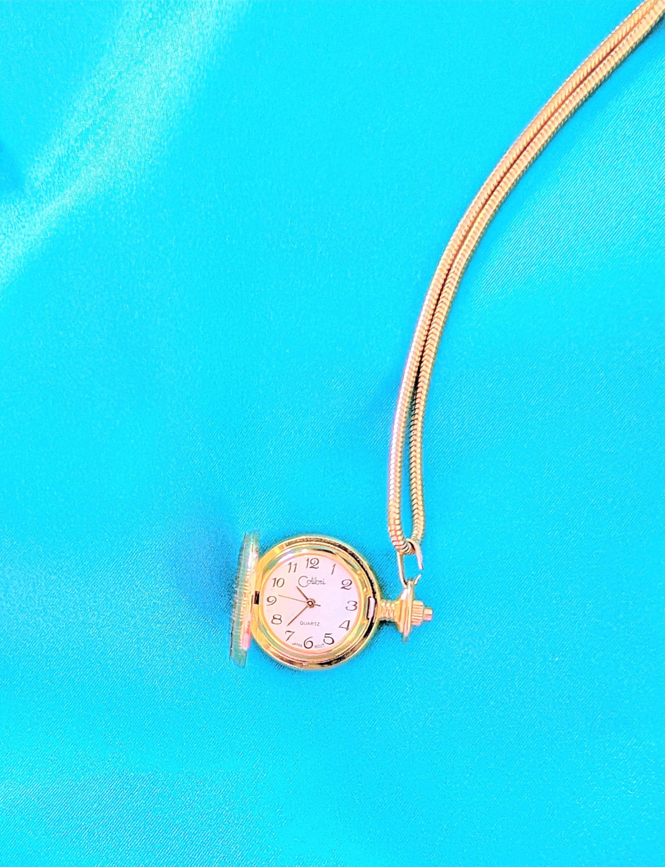 Vintage Gold- Tone Colibri Pocket Watch With Liz Claiborne Snake Chain ...