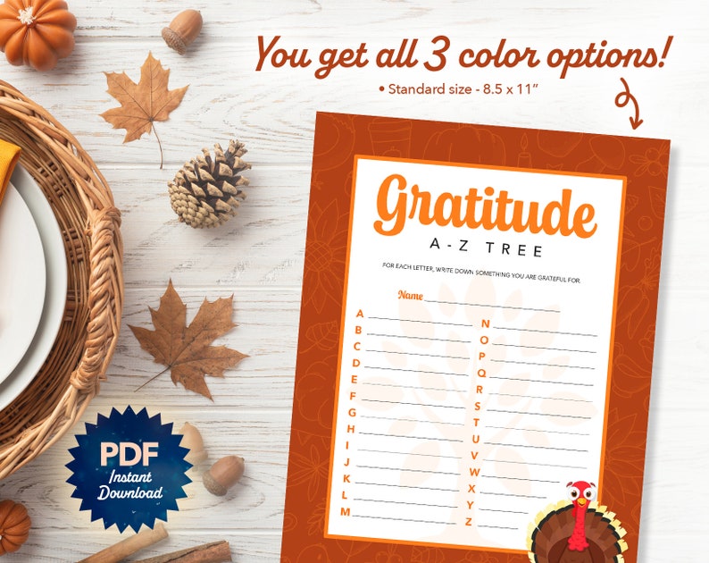 Gratitude A-Z Tree - Activity Worksheet for Thanksgiving & Holiday ...