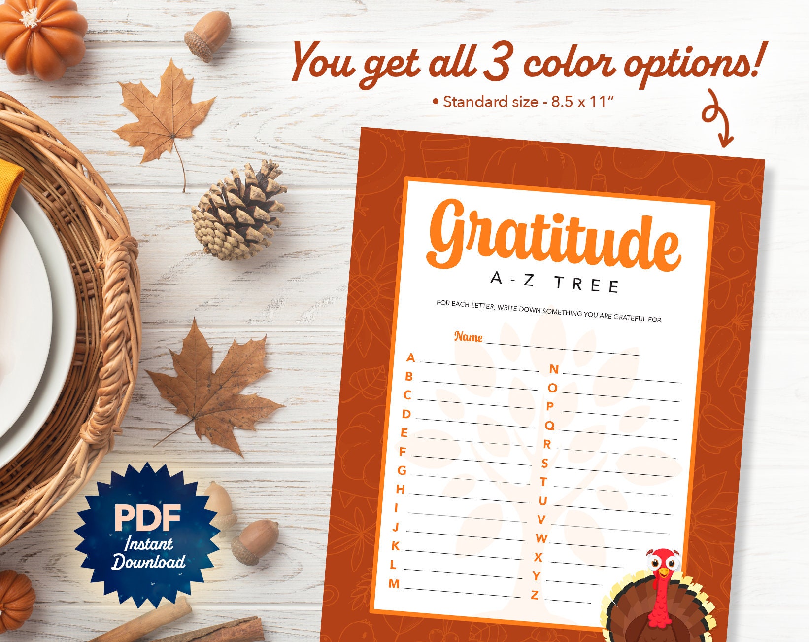 Gratitude A-Z Tree - Activity Worksheet for Thanksgiving & Holiday ...