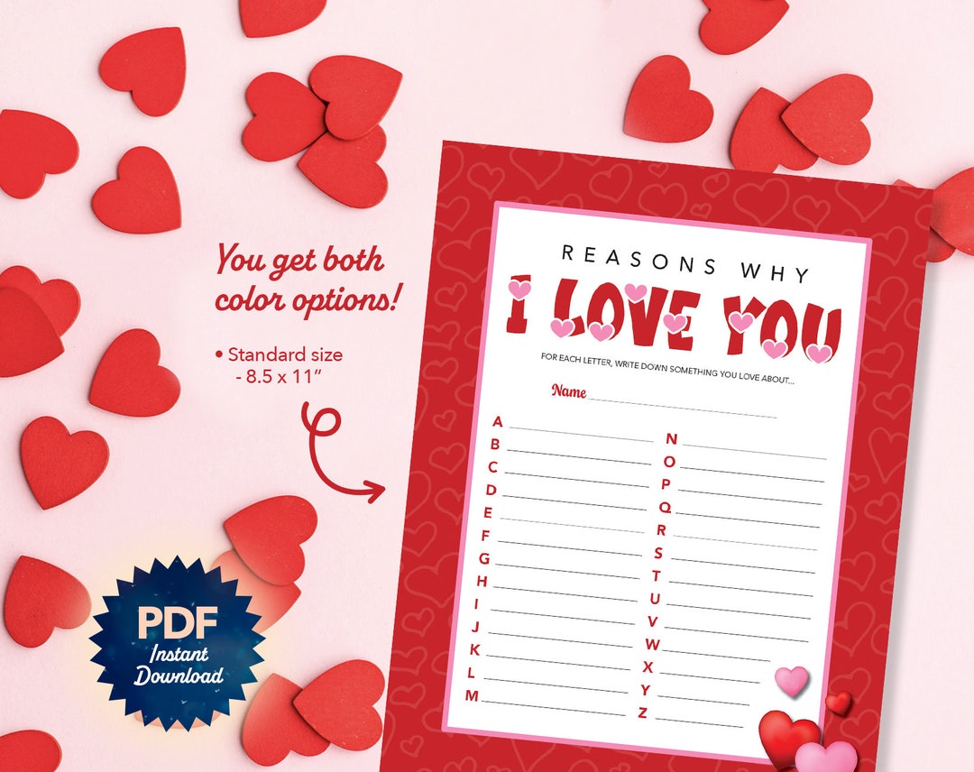 I Love You A-Z Printable PDF All the Things I Love About You A-Z Love ...