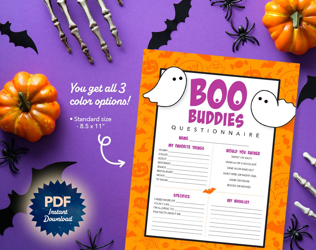 Halloween Boo Buddies Questionnaire: Gift Exchange Printable (PDF) - Etsy