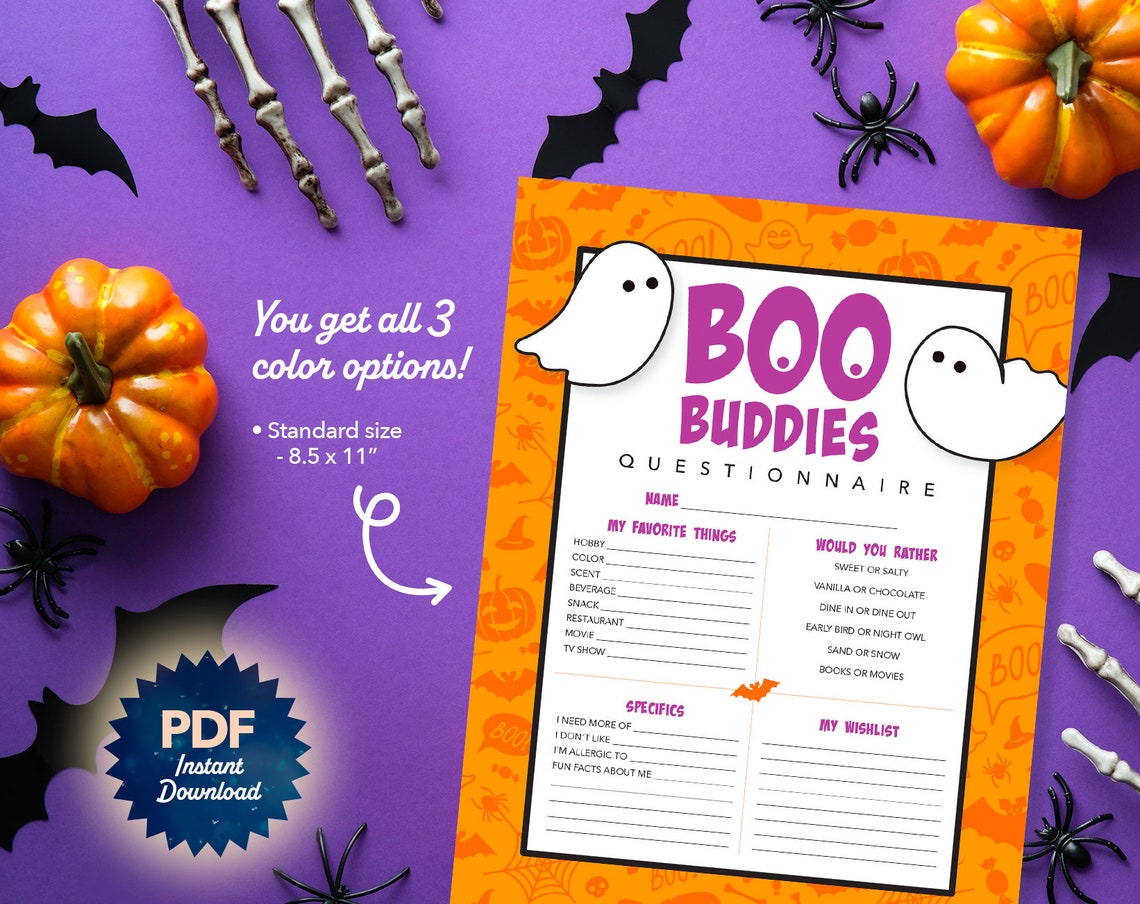 Halloween Boo Buddies Questionnaire: Gift Exchange Printable (PDF) - Etsy