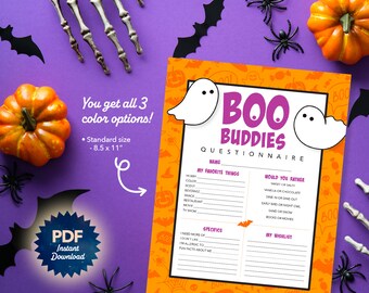 Printable PDF - Boo Buddies Questionnaire for Halloween Theme Gift ...