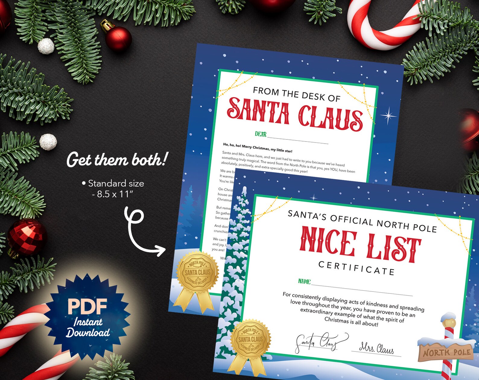 Letter From Santa and Nice List Certificate Bundle North Pole Letter ...