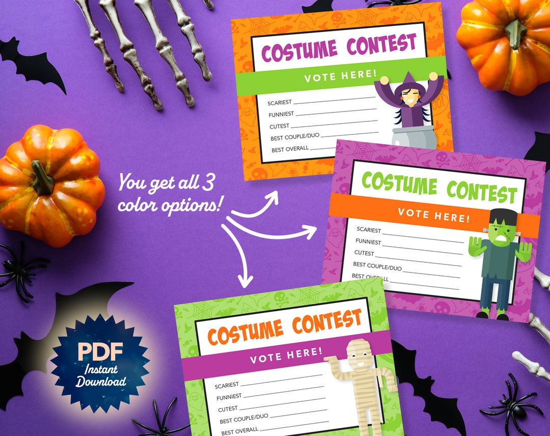 Halloween Costume Contest Voting Cards/ballots - Printable PDF - Use ...