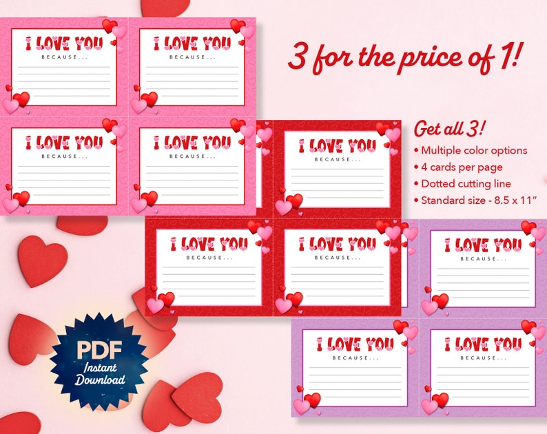 Love Cards Printable PDF Love Notes I Valentines Day Printable Activity ...