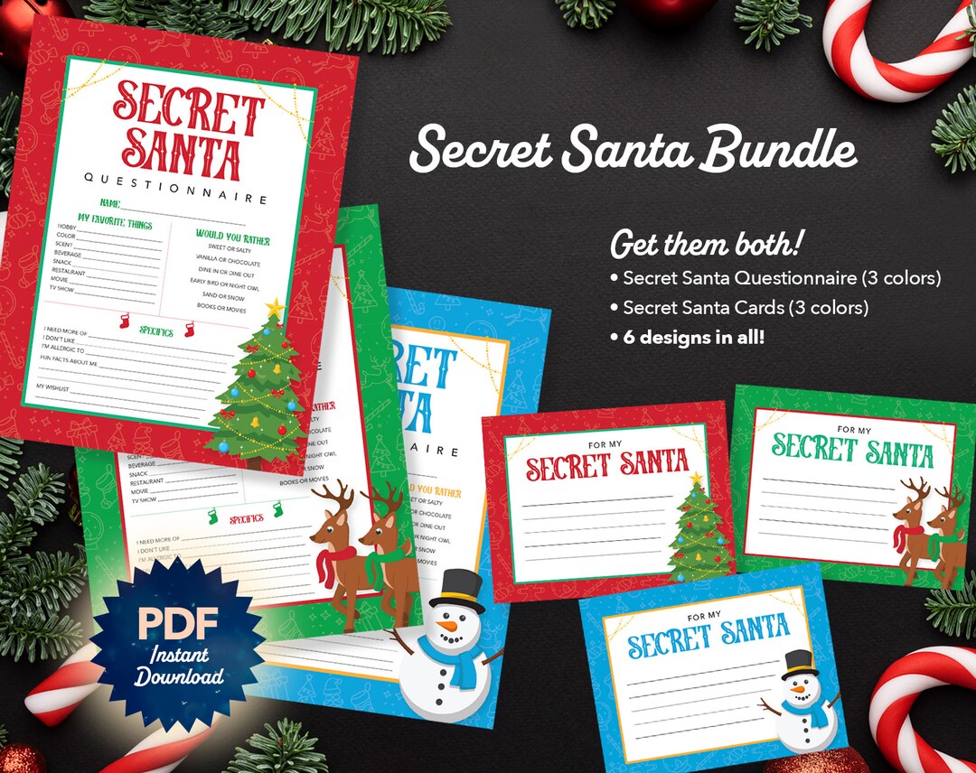 Secret Santa Questionnaire & Note Cards Bundle (printable PDF) - Etsy