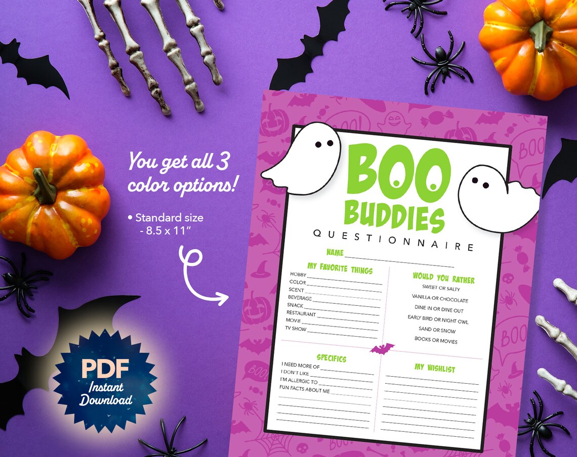 Halloween Boo Buddies Questionnaire: Gift Exchange Printable (PDF) - Etsy