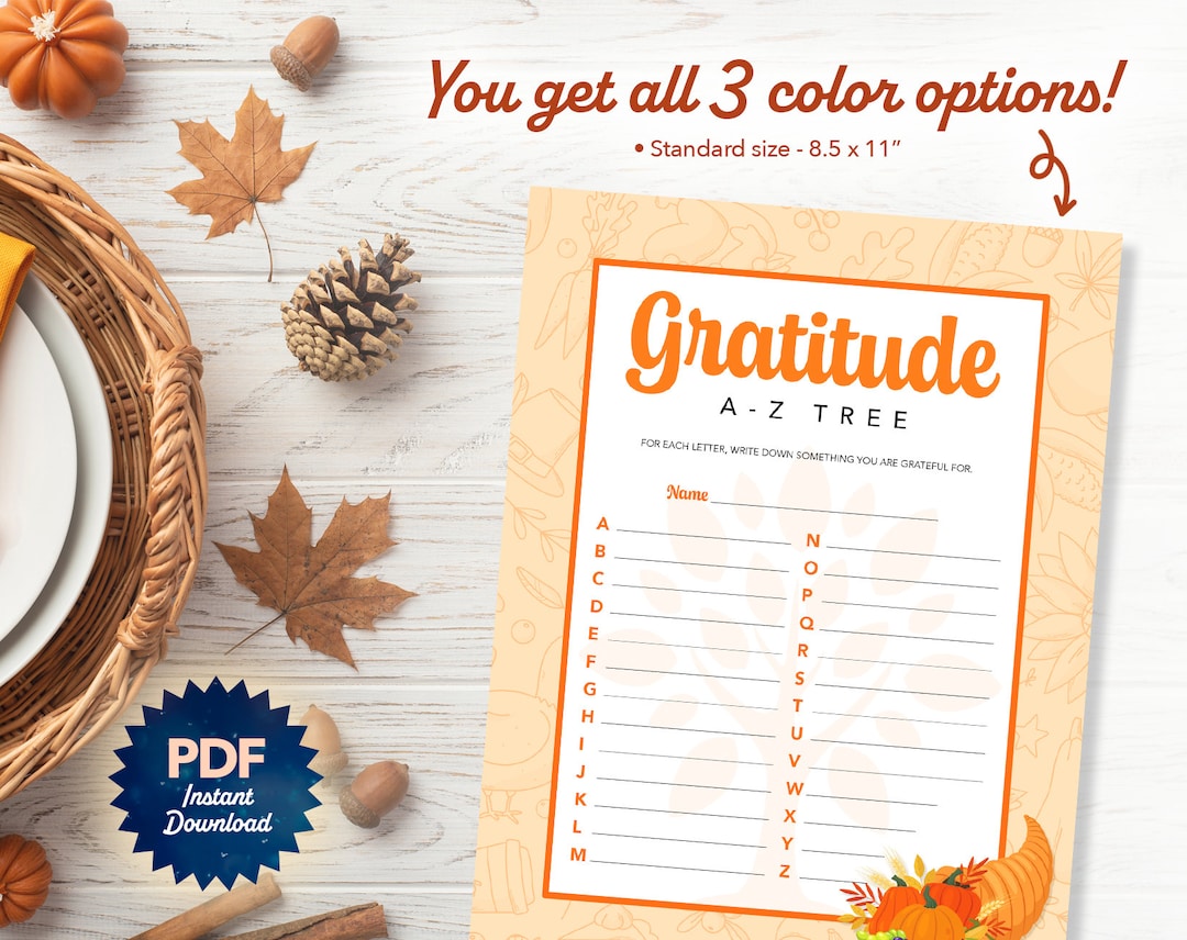 Gratitude A-Z Tree - Activity Worksheet for Thanksgiving & Holiday ...