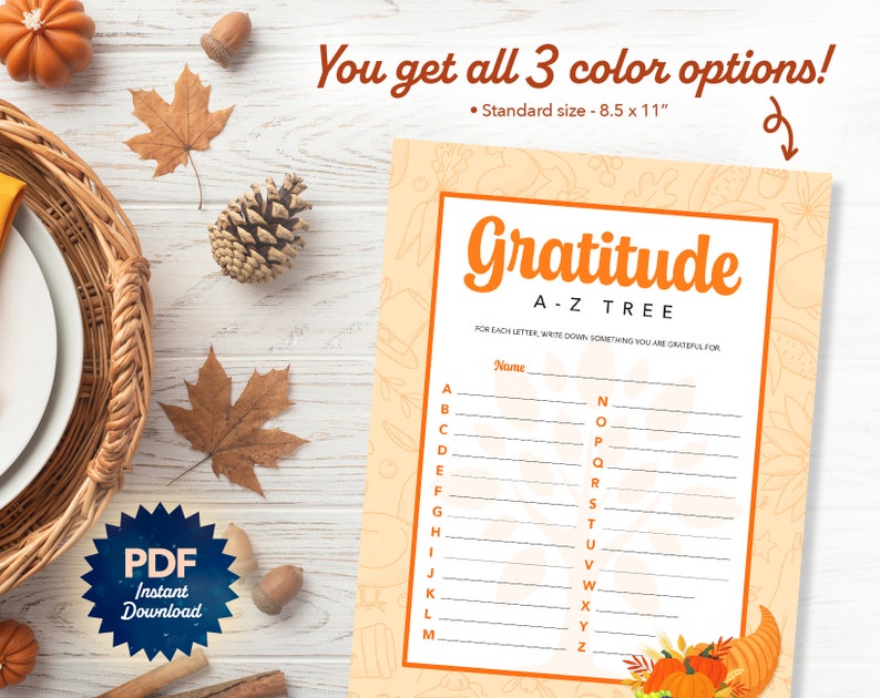 Gratitude A-Z Tree - Activity Worksheet for Thanksgiving & Holiday ...