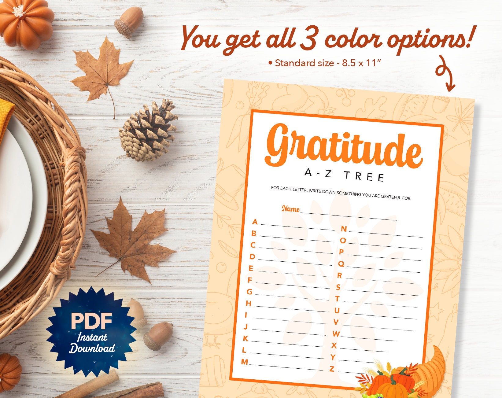 Gratitude A-Z Tree - Activity Worksheet for Thanksgiving & Holiday ...