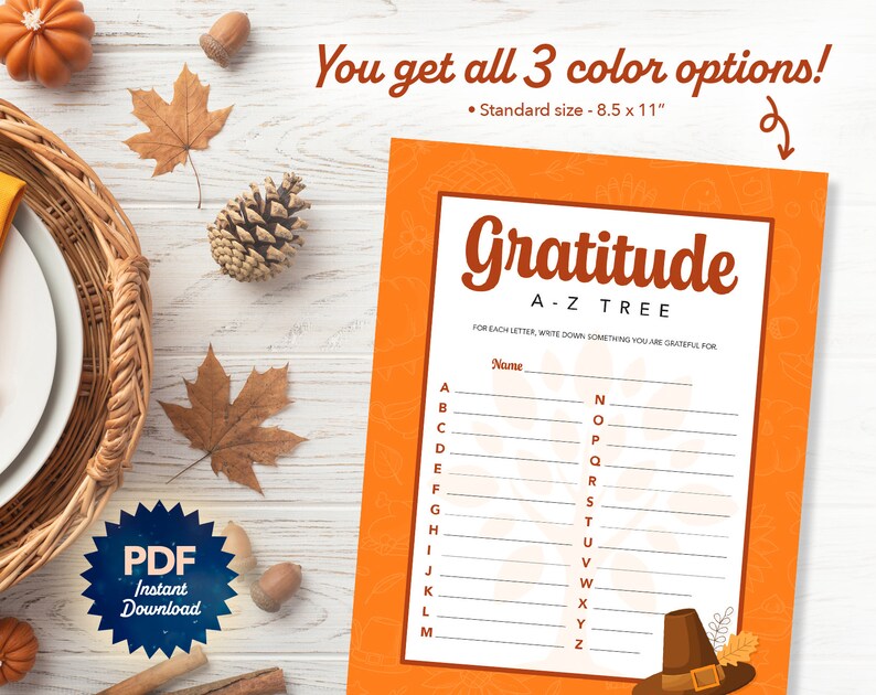 Gratitude A-Z Tree - Activity Worksheet for Thanksgiving & Holiday ...
