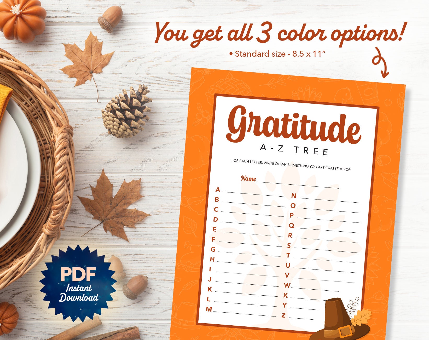 Gratitude A-Z Tree - Activity Worksheet for Thanksgiving & Holiday ...