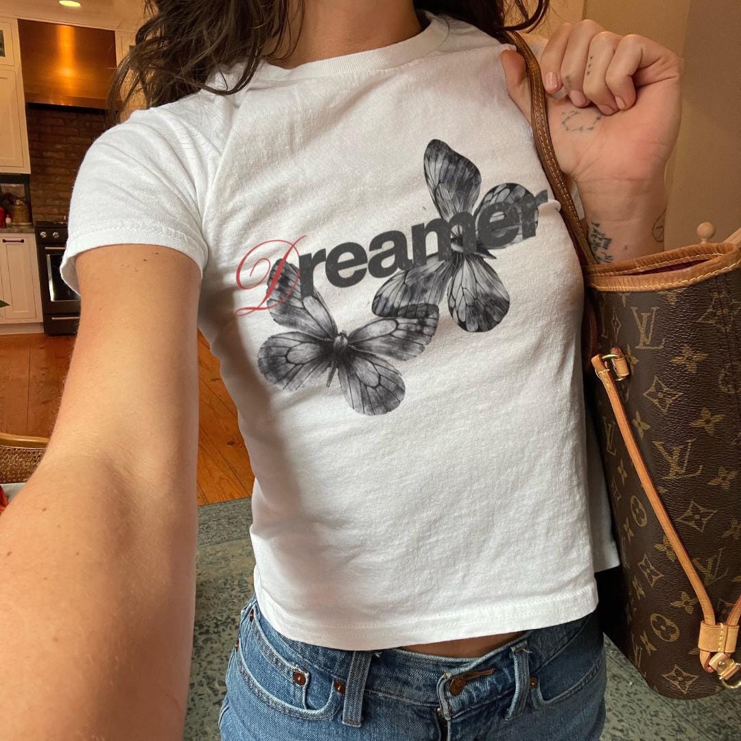 Dreamer Butterfly Baby Tee, Y2k Cropped Statement Shirt - Etsy