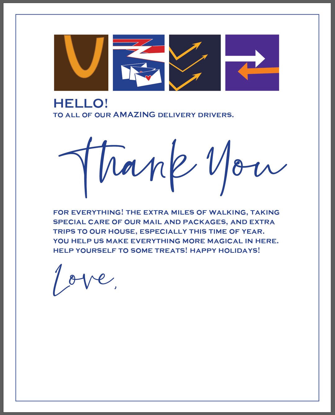 Delivery Driver Holiday Thank You Sign | 8x10 Delivery Driver Snack ...