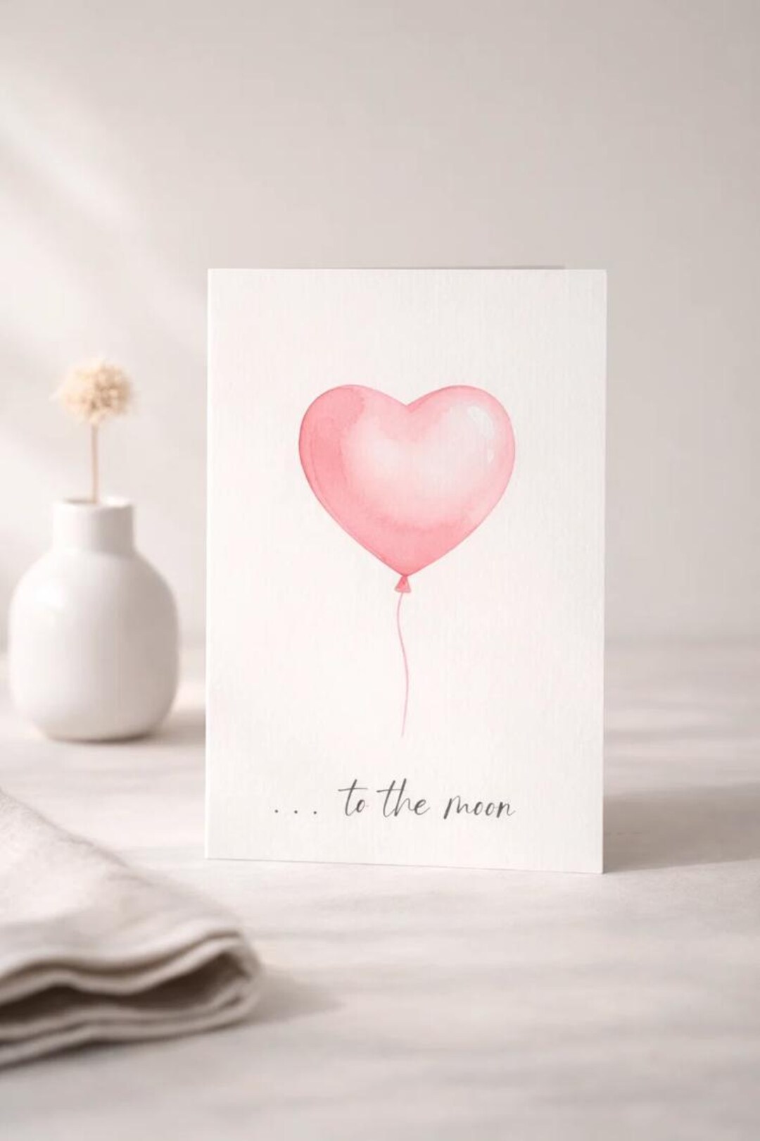 Romantic Printable Card – “to the Moon” – Watercolour Heart Balloon ...