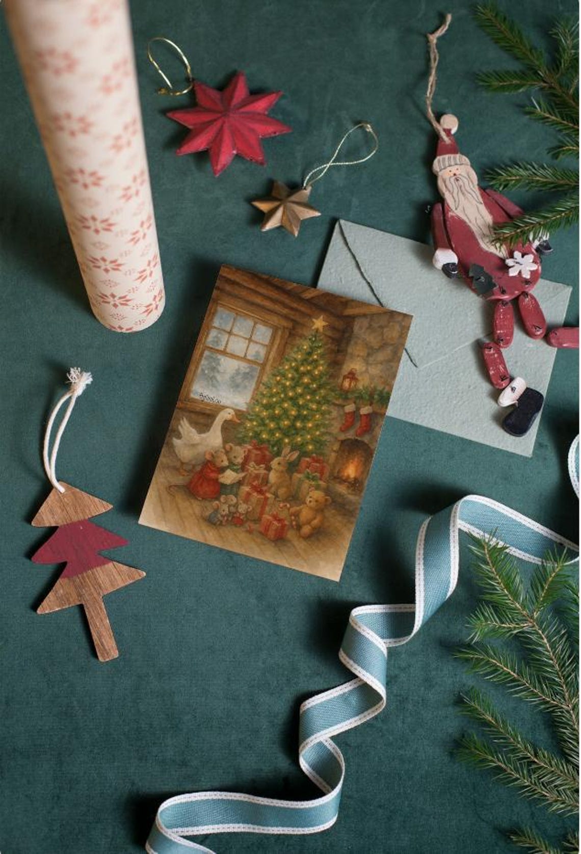 Rustic Cabin Christmas Card Printable – Watercolour Animals, Tree ...