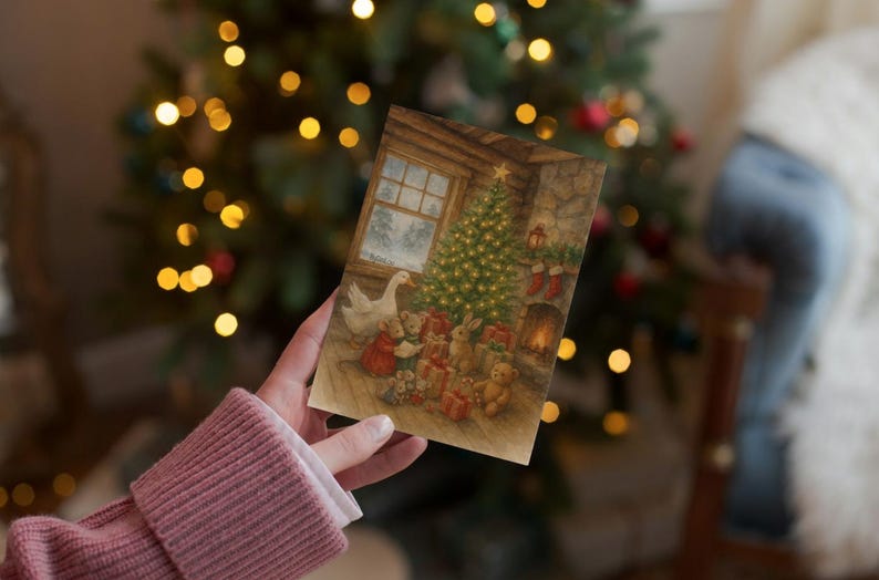 Rustic Cabin Christmas Card Printable – Watercolour Animals, Tree ...