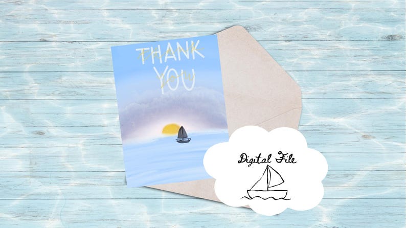 Thank You Card - Boat in the Ocean - Sunset - Etsy