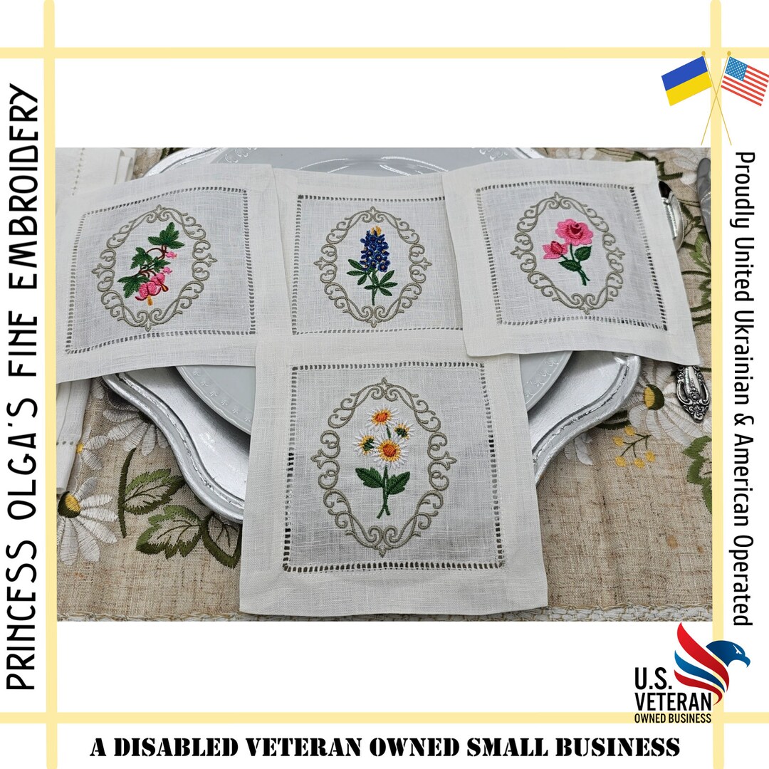 Custom Embroidered Tea Napkin - Set of 4 - Cocktail Napkins, Coffee ...