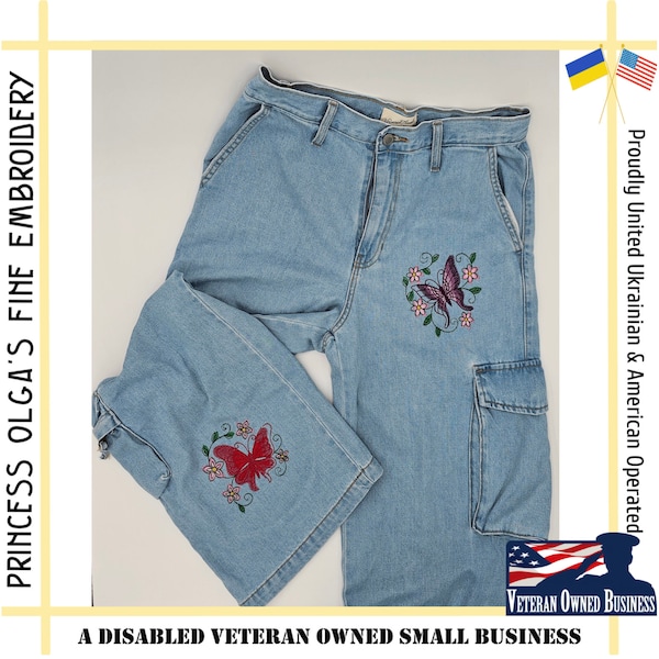 Embroidered Jeans - Etsy