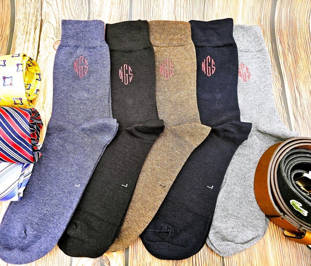 Monogrammed Men's Cotton Socks: Embroidered Initial Gift, 5-pack - Etsy