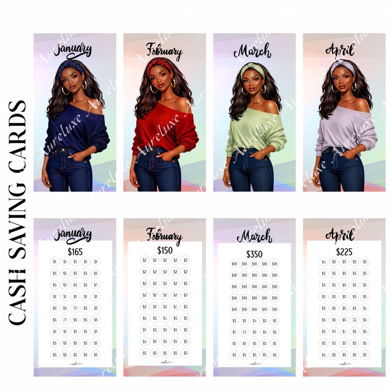 24-card A6 Monthly Savings Challenge Set | 12-month Cash Stuffing Cards ...