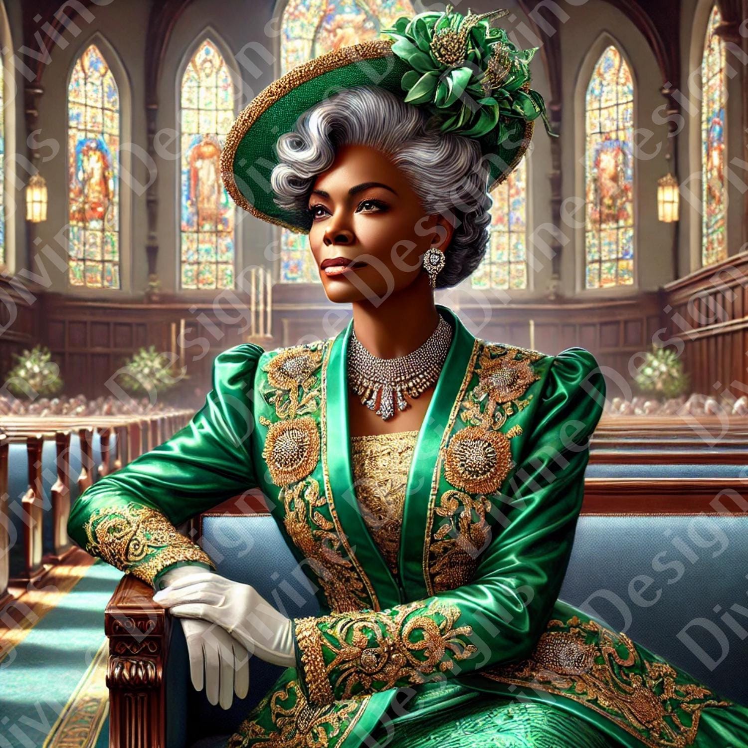 Elegant African American First Lady Portrait: Emerald Green Church Art ...