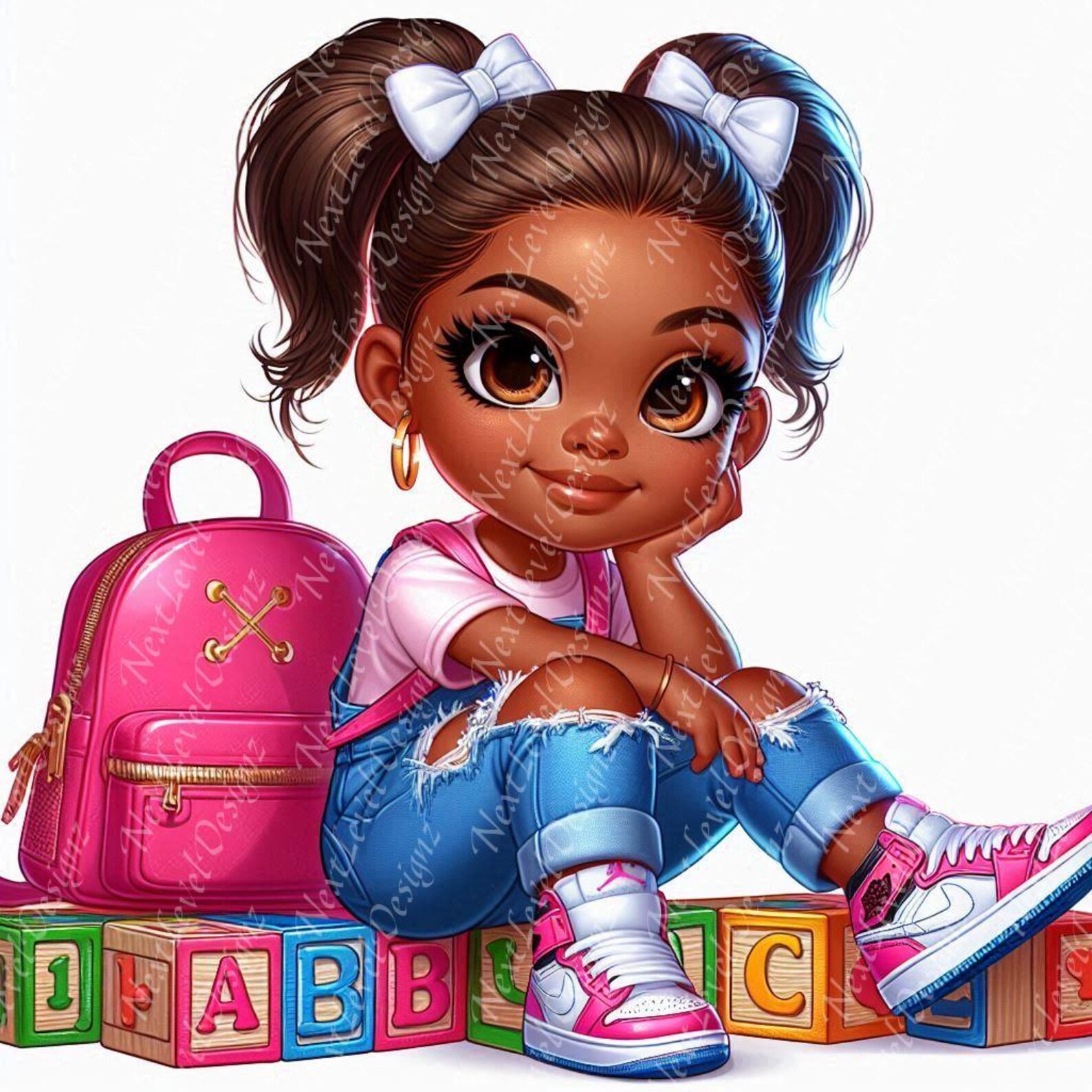 Back-to-school Joyful African American Girl Digital Illustration ...