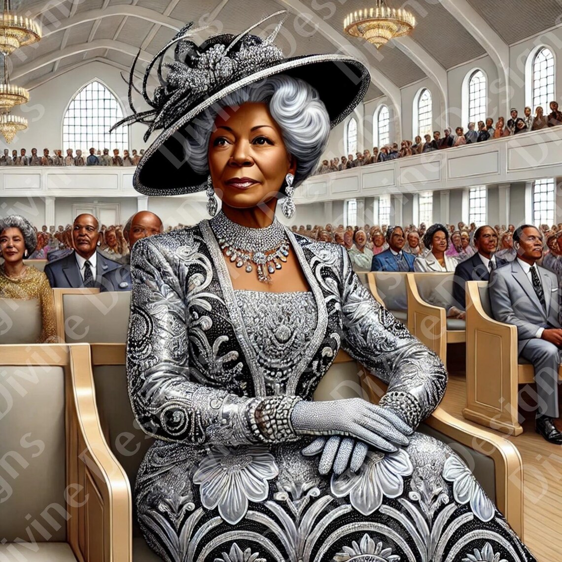 Elegant African American First Lady Portrait: Church Fashion Art ...