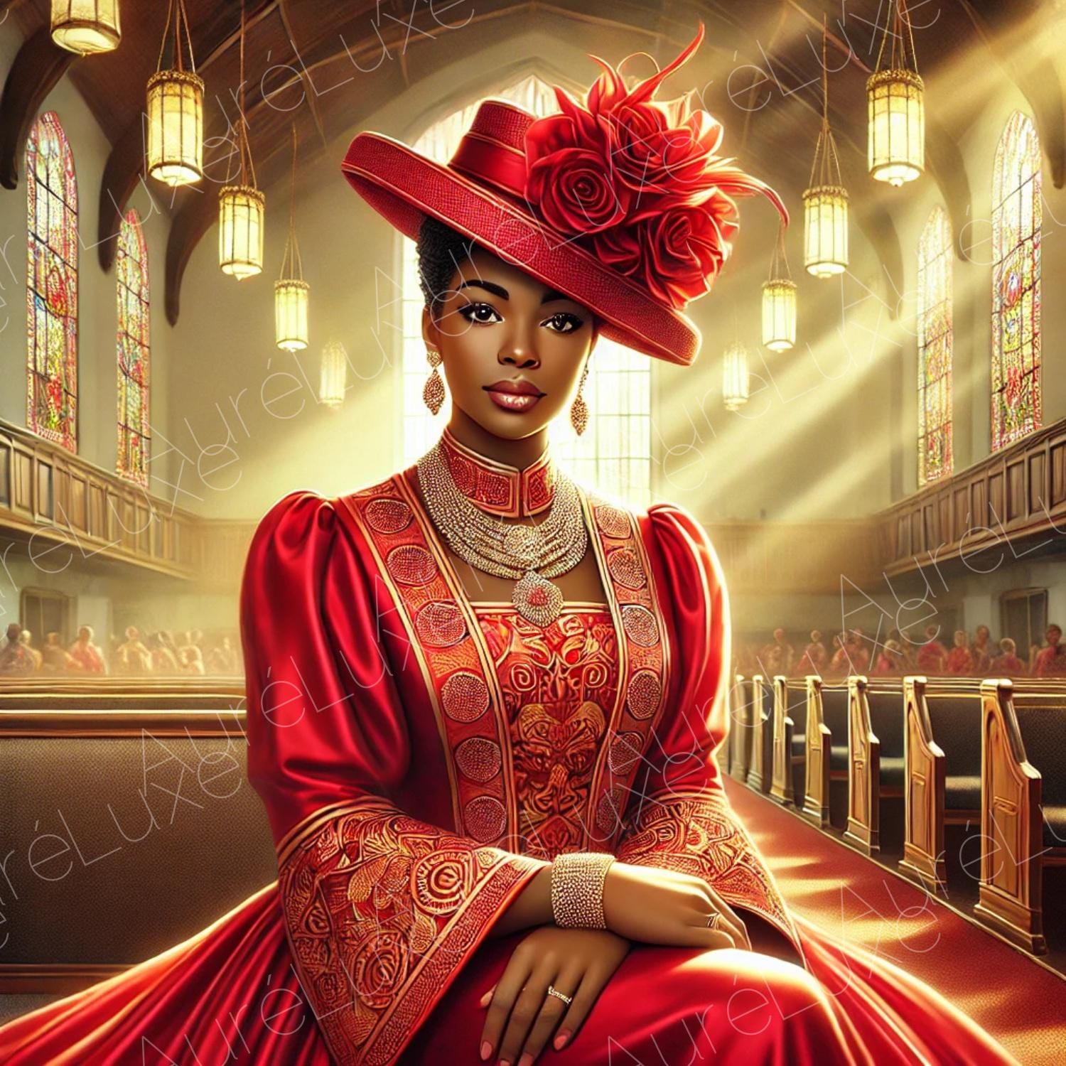 Elegant African American First Lady Portrait: Church Fashion Art ...