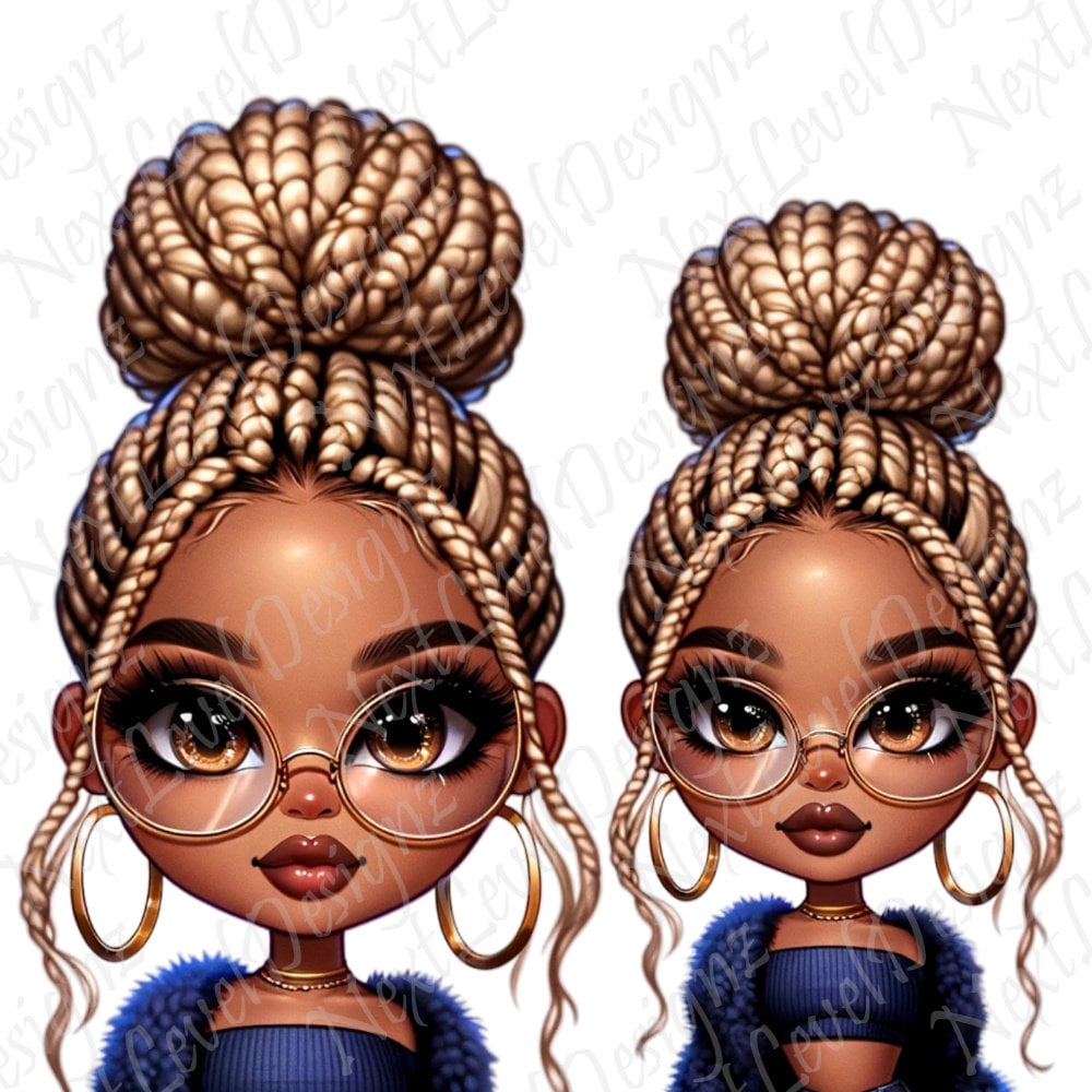 Chibi African American Woman Clipart PNG Digital Art Bundle Doubletake ...