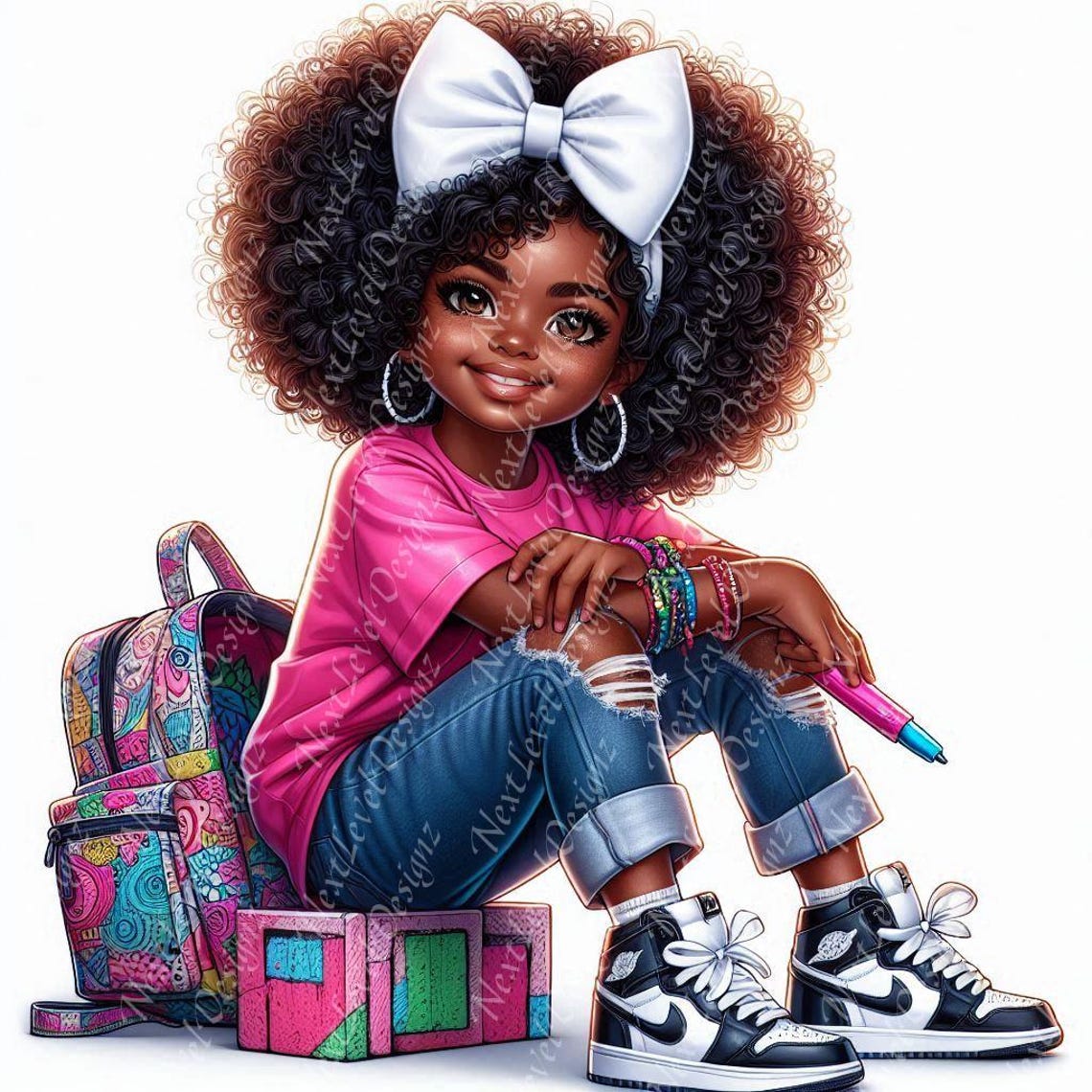 Joyful African American Girl Illustration: Back-to-school Graffiti Art ...