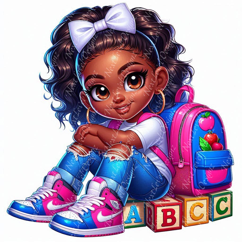 Back-to-school Joyful African American Girl Digital Illustration ...