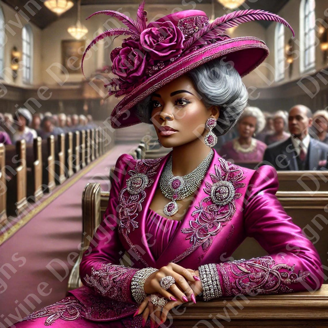 Elegant African American First Lady Portrait: Pink Church Fashion ...