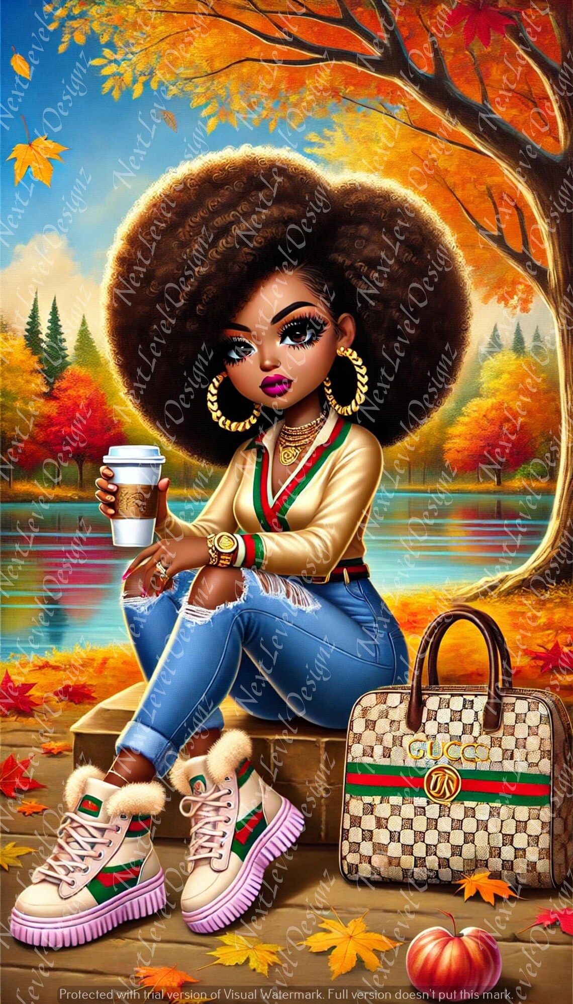 Autumn Chic by the Lake: Chibi Afro Beauty - Etsy