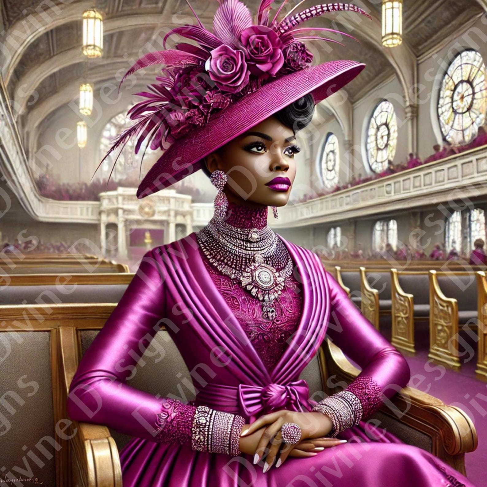 Elegant African American First Lady Portrait: Pink Church Fashion ...