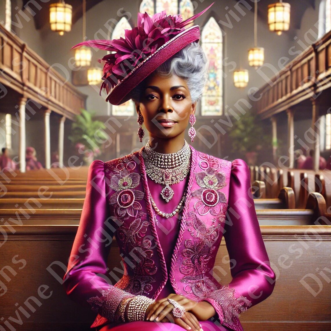 Elegant African American First Lady Portrait: Pink Church Fashion ...