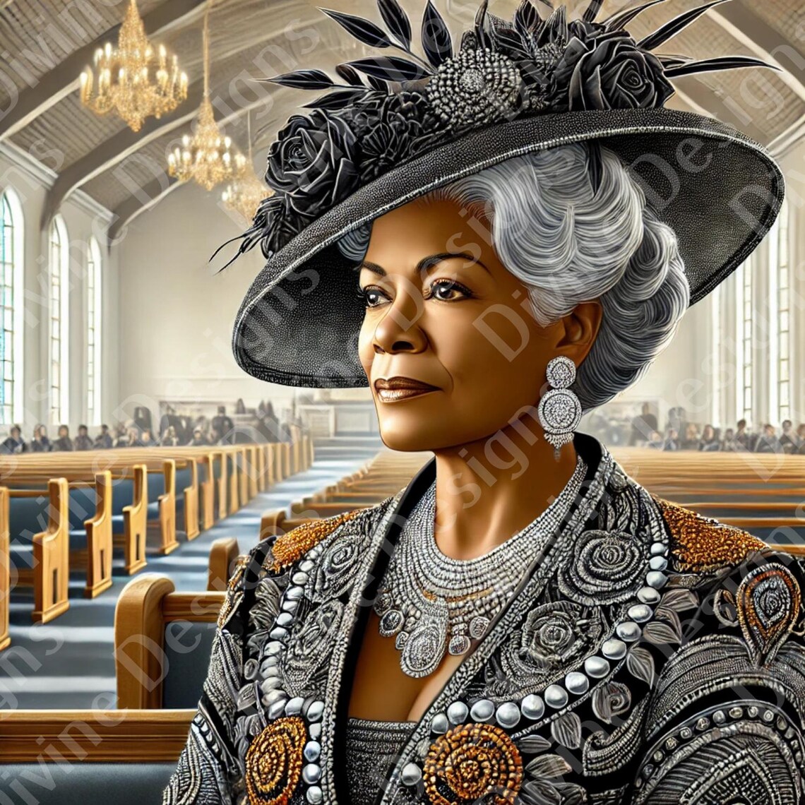 Elegant African American First Lady Portrait: Church Fashion Art ...