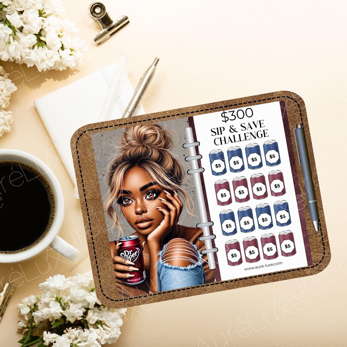 Sip & Save Savings Challenge Cards: Cash Envelope Budget Tracker - 8 Pc ...