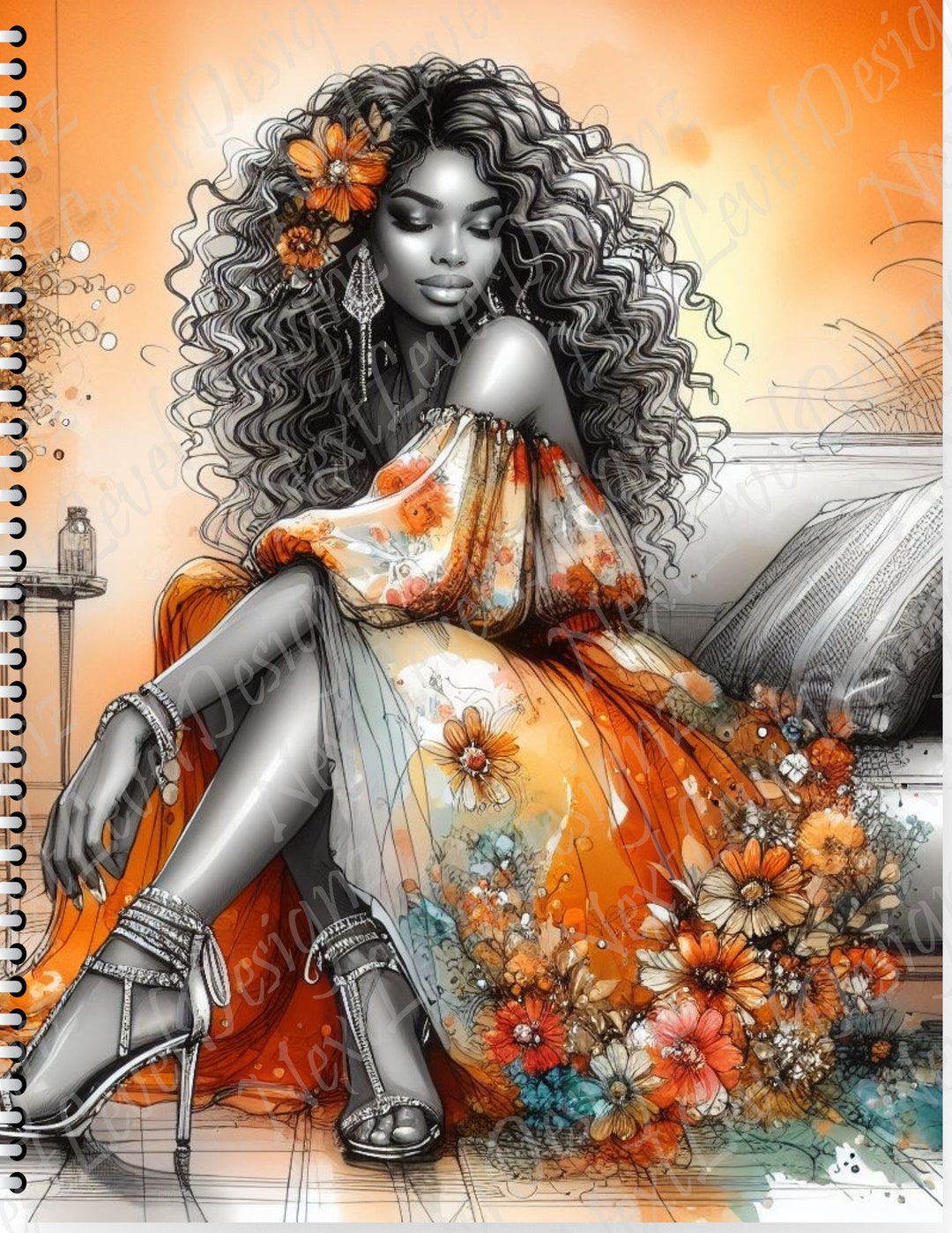 Floral Series (orange) Planner Cover, Tumbler Wrap, Journal Cover, Etc ...