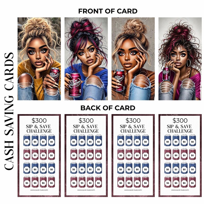 Sip & Save Savings Challenge Cards: Cash Envelope Budget Tracker - 8 Pc ...