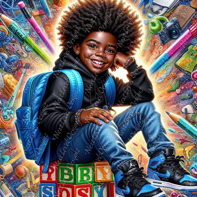 Back-to-school Joyful African American Boy Digital Illustration ...