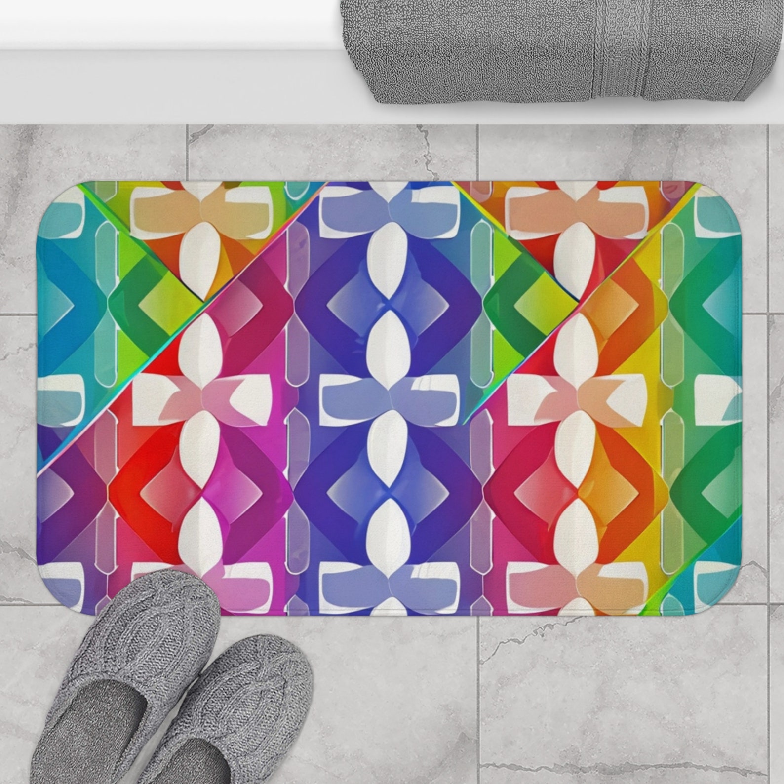 Colorful Microfiber Bath Mat in Abstract Design - Bright Rainbow Colors ...