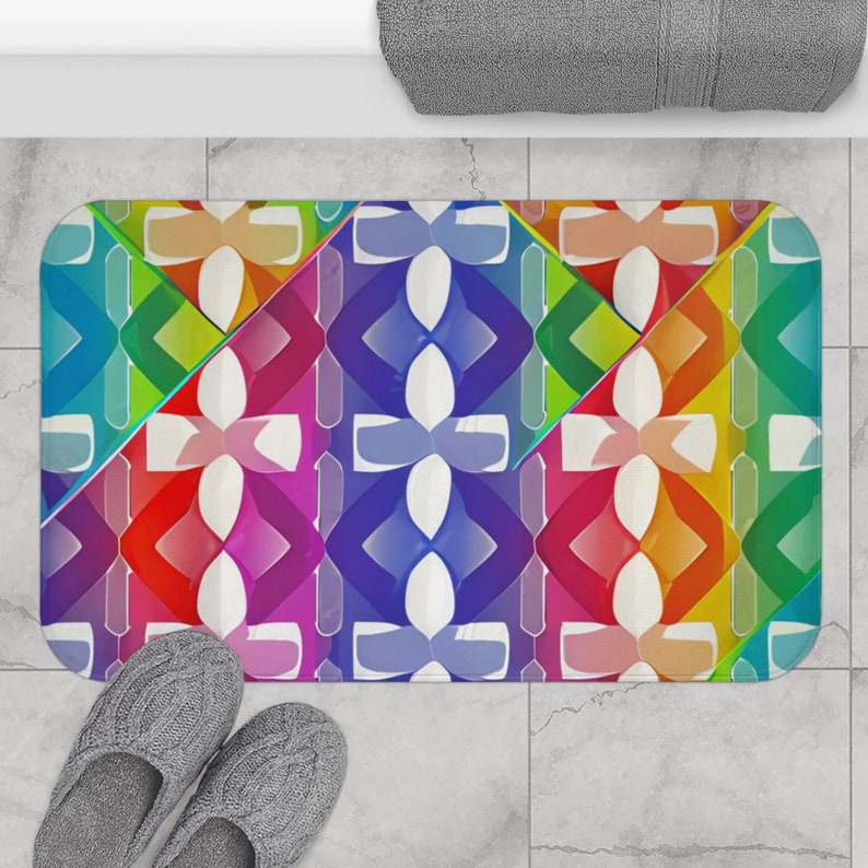 Colorful Microfiber Bath Mat in Abstract Design - Bright Rainbow Colors ...