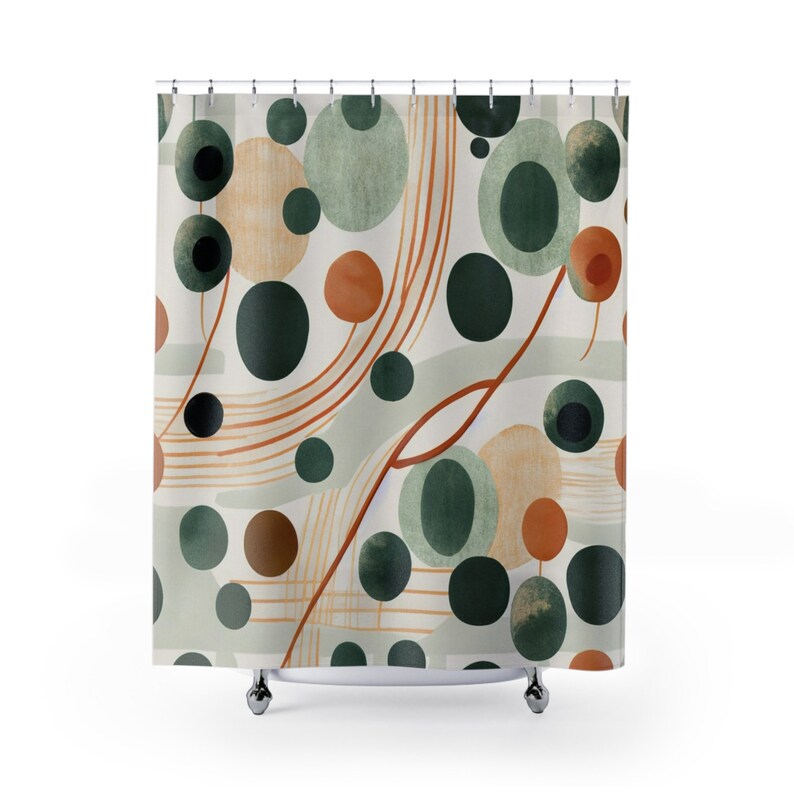 Mid Century Modern Mcm Design Shower Curtain Dots And Lines In Etsy