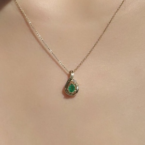 Genuine Emerald and Diamond Treble Clef Teardrop Pendant / 14k Solid ...
