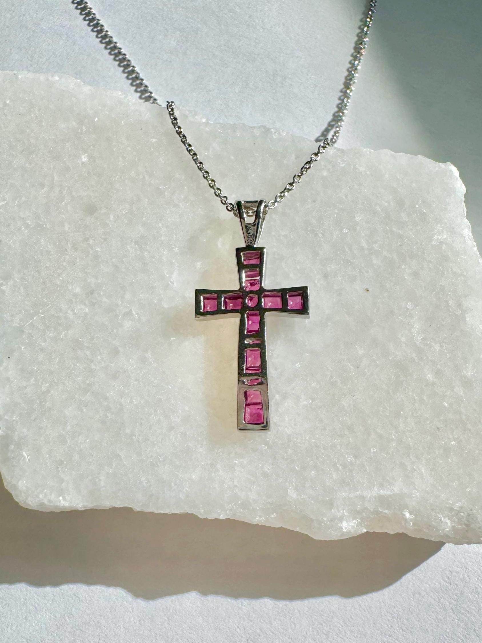 Genuine Ruby Tapered Cross Pendant / 14k Solid Gold - Etsy